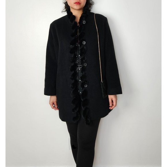 Jackets & Coats | Vintage Rabbit Fur Angora Wool Black Coat Women ...